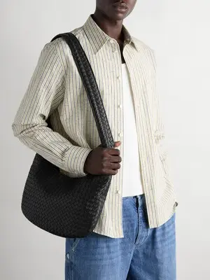 Bottega Veneta Intrecciato Leather Messenger Bag - Black