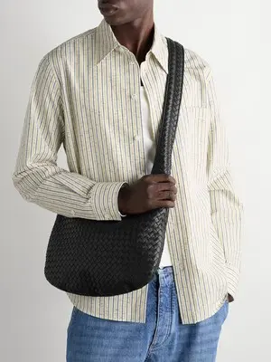 Bottega Veneta Intrecciato Leather Messenger Bag - Black