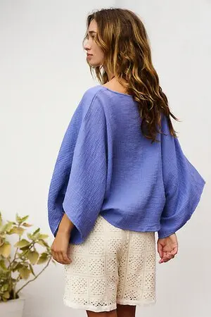 Free People Linen Twist Front Crop Pullover - Parisian Blue