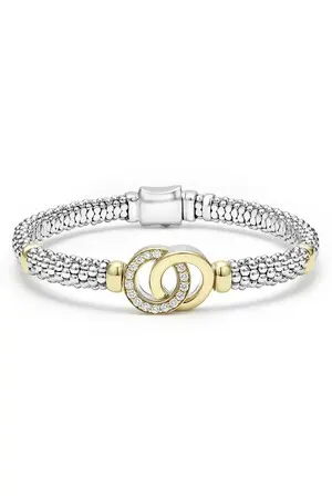 Lagos Signature Caviar Two-tone Interlocking Diamond Caviar Bracelet - Gold