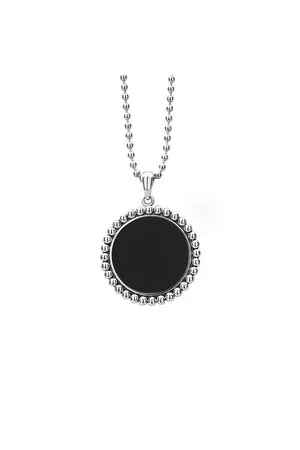 Lagos Maya Large Onyx Circle Pendant Necklace - Silver