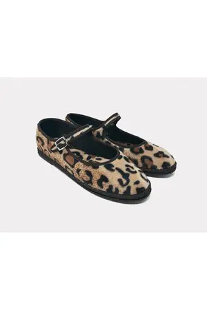 SANTM Mary Jane Furlane Leopard Friulane Slippers - Natural
