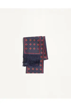 Valentino Garavani Opticool Silk Bandeau Scarf With Fringe - Navy