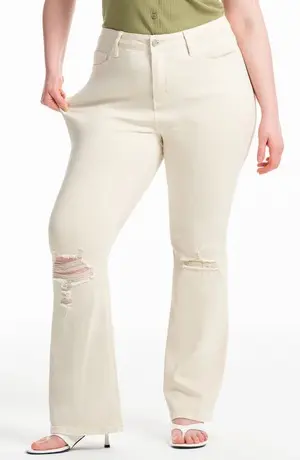 BAYEAS Emily High-waist Flare Leg Jeans - Ecru