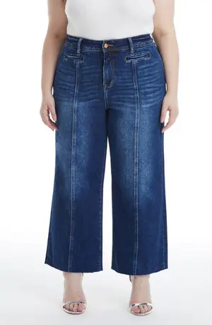 BAYEAS Seamed Wide Leg Jeans - Dark Blue
