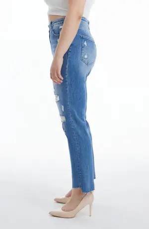 BAYEAS Distressed High-waist Slim Straight Jeans