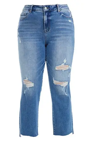 BAYEAS Distressed High-waist Slim Straight Jeans