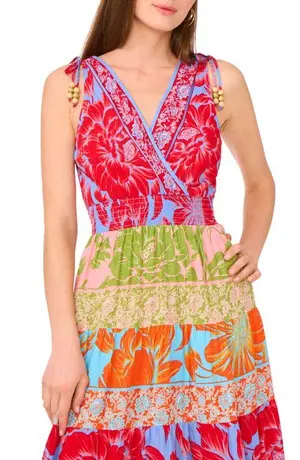 Vince Camuto Print Beaded Tiered Maxi Dress