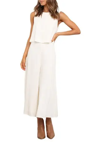 PETAL & PUP Sleeveless Popover Wide Leg Jumpsuit - White