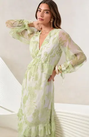 LIPSY Long Sleeve Floral Print Chiffon Dress