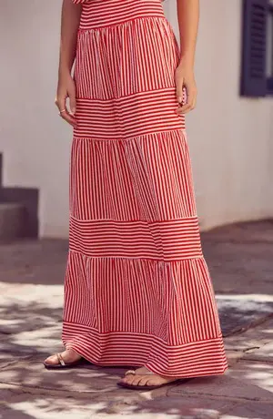 NEXT Stripe Tiered Cotton Maxi Skirt