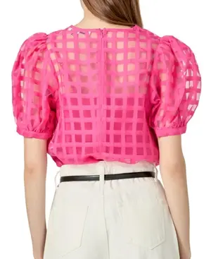 English Factory Plaid Sheer Top