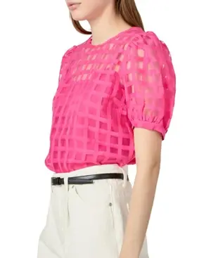English Factory Plaid Sheer Top