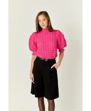 English Factory Textured Mock Neck Blouse - Pink