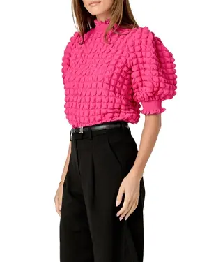English Factory Textured Mock Neck Blouse - Pink