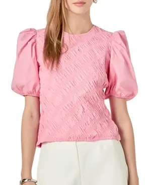 English Factory Asymmetrical Smocked Top - Pink