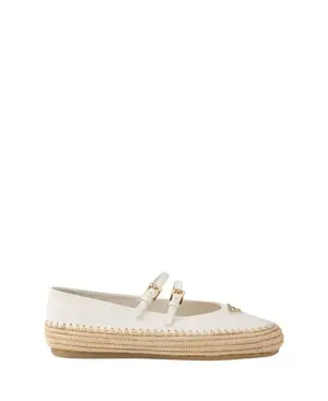 Prada Nappa Leather And Raffia Ballerinas - Neutral