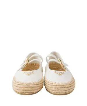 Prada Nappa Leather And Raffia Ballerinas - Neutral