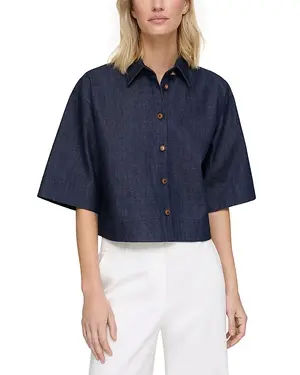 Lafayette 148 New York Button Front Cropped Top