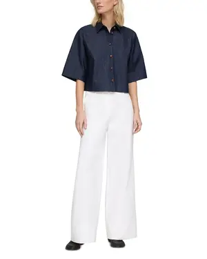 Lafayette 148 New York Button Front Cropped Top