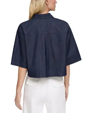 Lafayette 148 New York Button Front Cropped Top