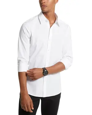 Michael Kors Cotton Stretch Classic Fit Button Down Shirt - White