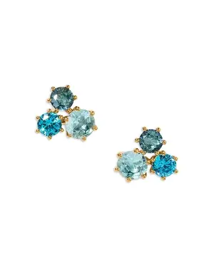 Nadri Trio Stud Earrings - Blue/gold
