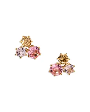 Nadri Trio Stud Earrings - Pink/gold