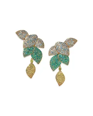 Nadri Starlet Crystal Leaf Linear Earrings - Green/gold