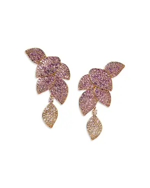 Nadri Starlet Crystal Leaf Linear Earrings - Pink/gold