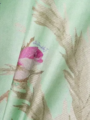 La DoubleJ Feather-trimmed Floral-print Silk-twill Maxi Dress