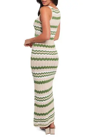 PETAL & PUP Hubert Chevron Pointelle Knit Maxi Dress