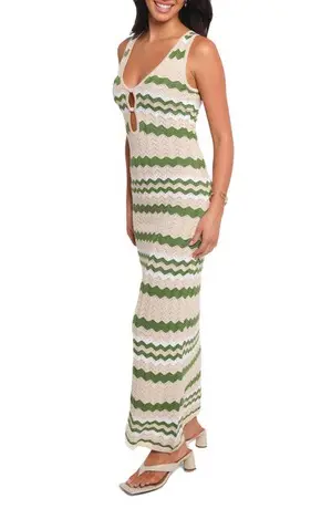 PETAL & PUP Hubert Chevron Pointelle Knit Maxi Dress