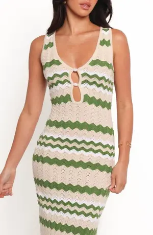 PETAL & PUP Hubert Chevron Pointelle Knit Maxi Dress