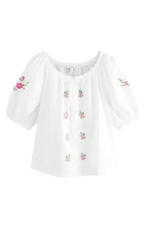 NEXT Embroidered Puff Sleeve Cotton Top