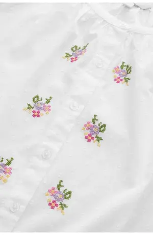 NEXT Embroidered Puff Sleeve Cotton Top