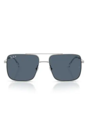 Ray-ban 56mm Polarized Square Sunglasses - Silver