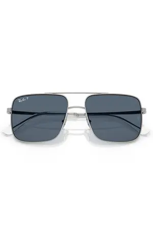 Ray-ban 56mm Polarized Square Sunglasses - Silver