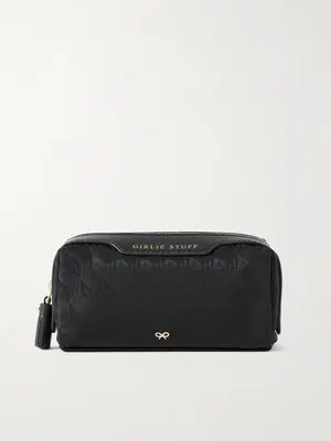 ANYA HINDMARCH Girlie Stuff Leather-trimmed Jacquard Cosmetics Case - Black