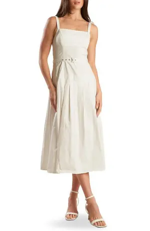 FREEMARKET Square Neck Belted Cotton Midi Dress