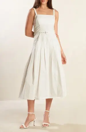 FREEMARKET Square Neck Belted Cotton Midi Dress