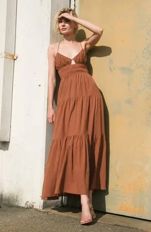 FREEMARKET Solid Tiered Cotton Maxi Dress