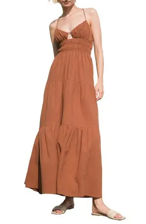 FREEMARKET Solid Tiered Cotton Maxi Dress - Brown
