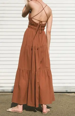 FREEMARKET Solid Tiered Cotton Maxi Dress
