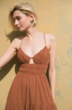 FREEMARKET Solid Tiered Cotton Maxi Dress
