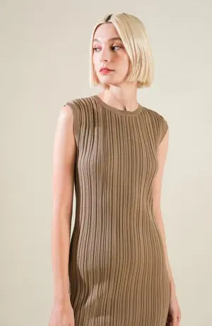 FREEMARKET Sleeveless Ribbed Midi Sweater Dress - Brown