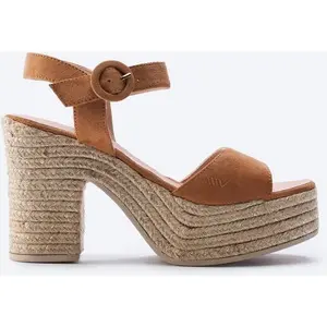 VISCATA Jana Suede Espadrille Platform Sandal Heels - Camel