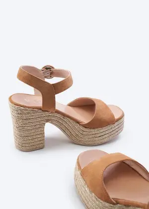 VISCATA Jana Suede Espadrille Platform Sandal Heels - Camel