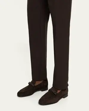 Kiton Suede Braided Leather Loafers