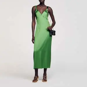 Sandro Fluid Satin-effect Dress - Green